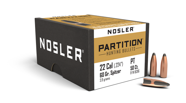 Nosler Partition 22 Caliber (224 Diameter) 60 Grain Spitzer (50pk) – Rebel Gun Works