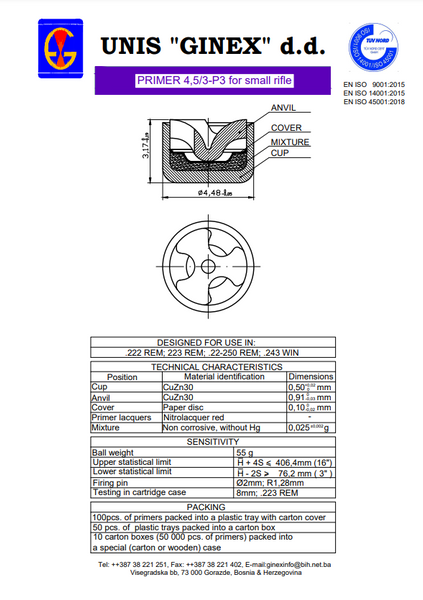 UNIS GINEX Small Rifle Primers (100pk) – Rebel Gun Works