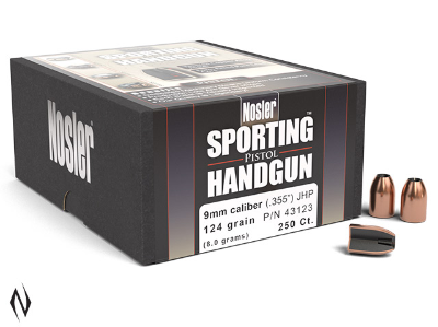 Nosler Sporting Handgun 9mm (.355"Diameter) 124gr Jacketed Hollow Poin ...