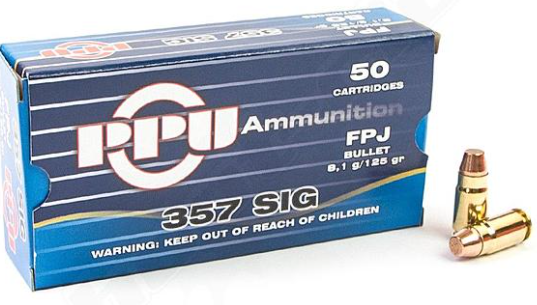 PPU 357 SIG Ammunition 125 Grain Full Protected Jacket FPJ (50pk ...